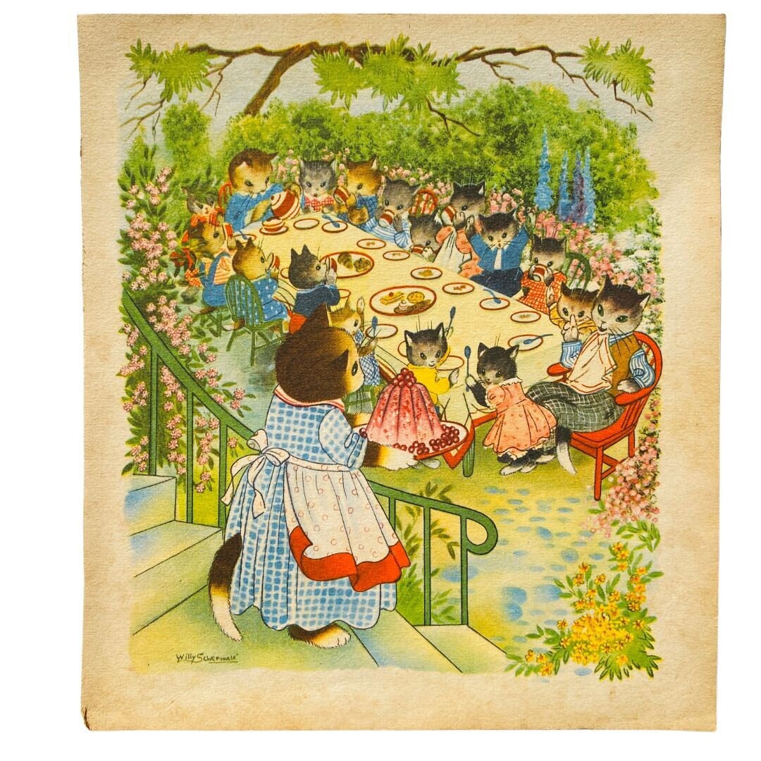 1950s Vintage Willy Schermele Print: Purry and Furry Nursery Wall Art ...