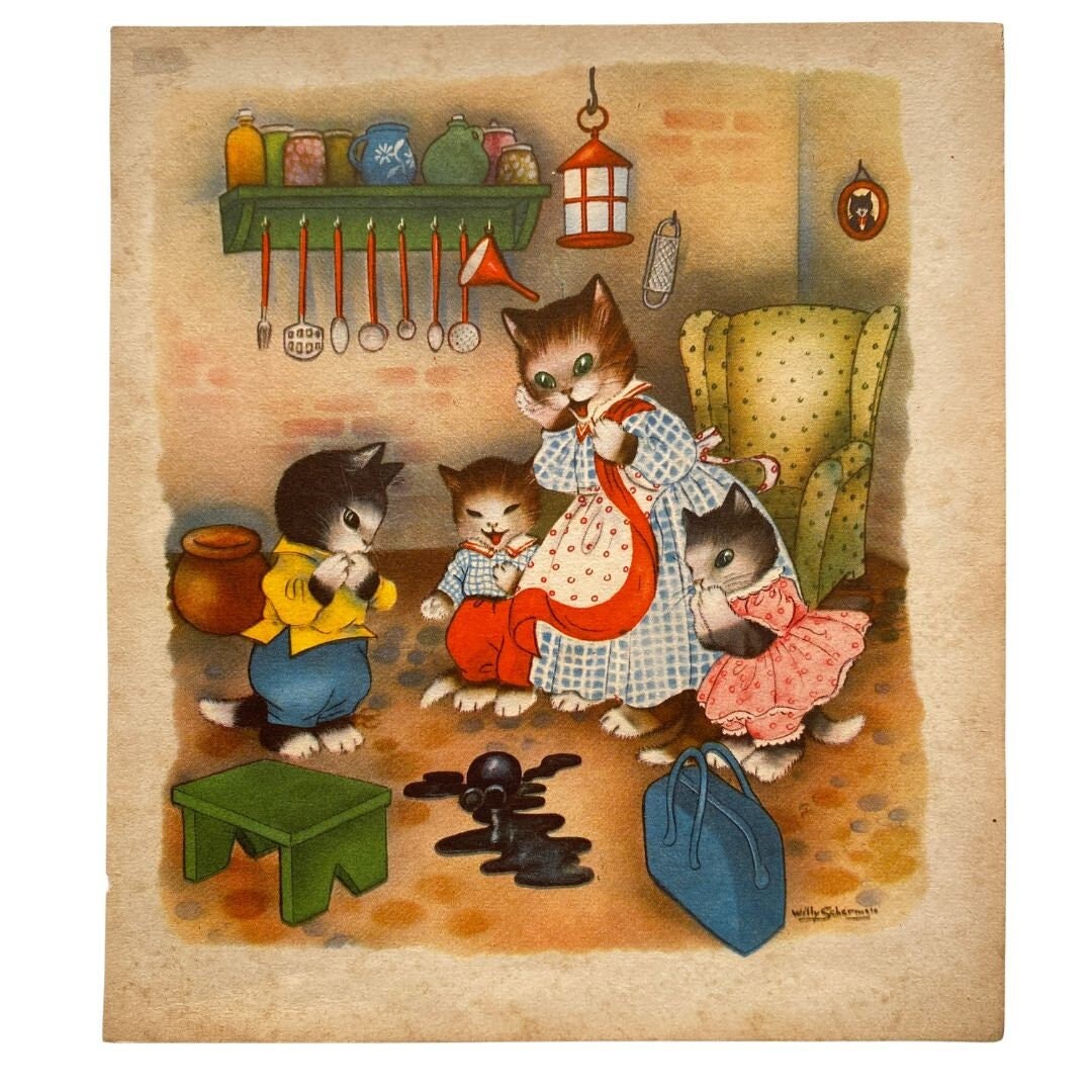 1950s Vintage Willy Schermele Purry and Furry Nursery Wall Art - Baby ...