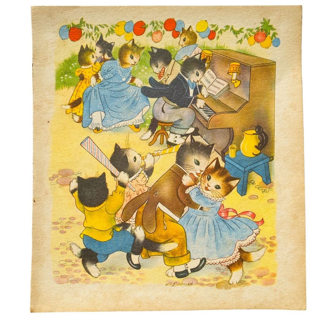 1950s Vintage Willy Schermele Print: Purry and Furry Nursery Wall Art ...