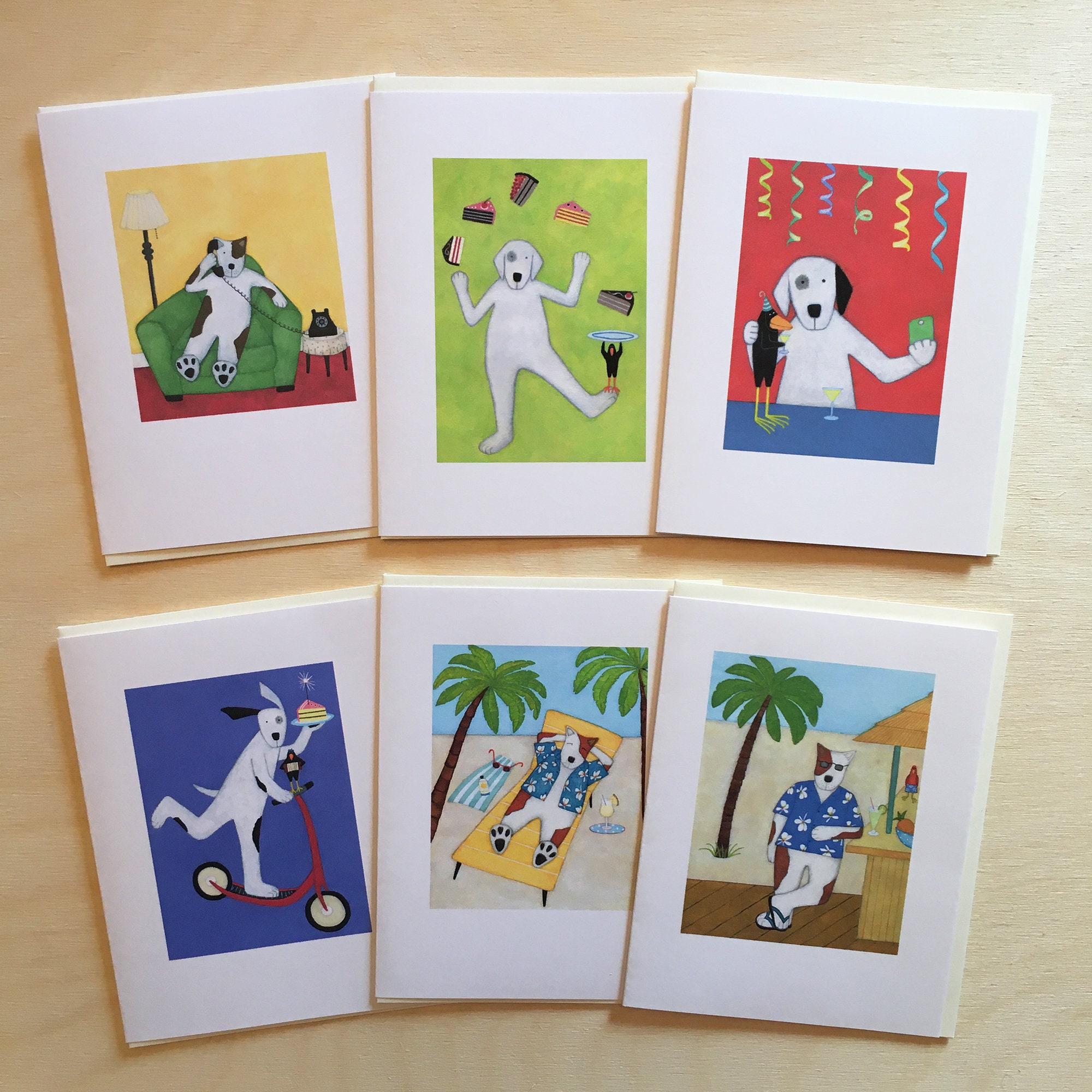 Dog Art Cards / Funny Dog Cards / Dog and Bird Cards / Dog Greeting ...