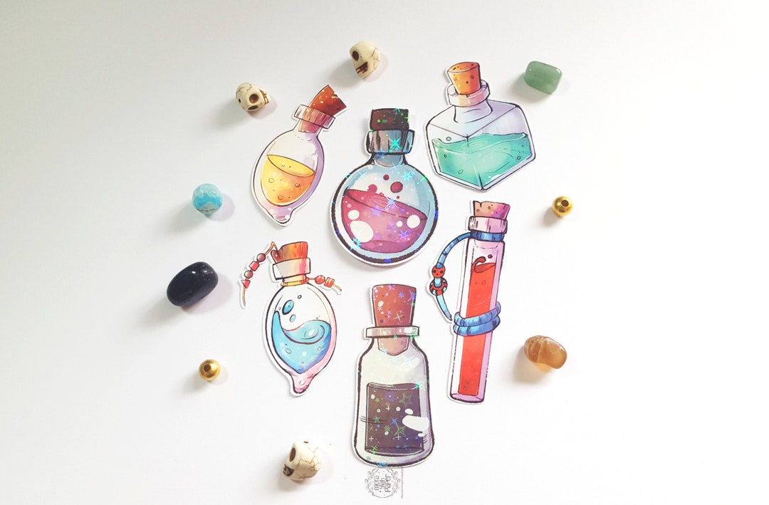 Potion Bottle Sticker Set, Waterproof Sticker Sheet, Holographic ...