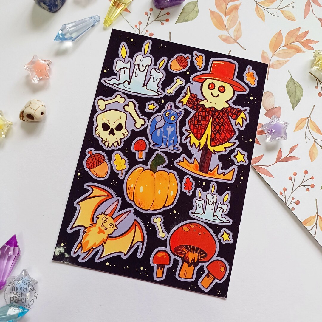 Halloween Scarecrow Stickers, Jack-o-lantern Stickers, Spooky Candles ...