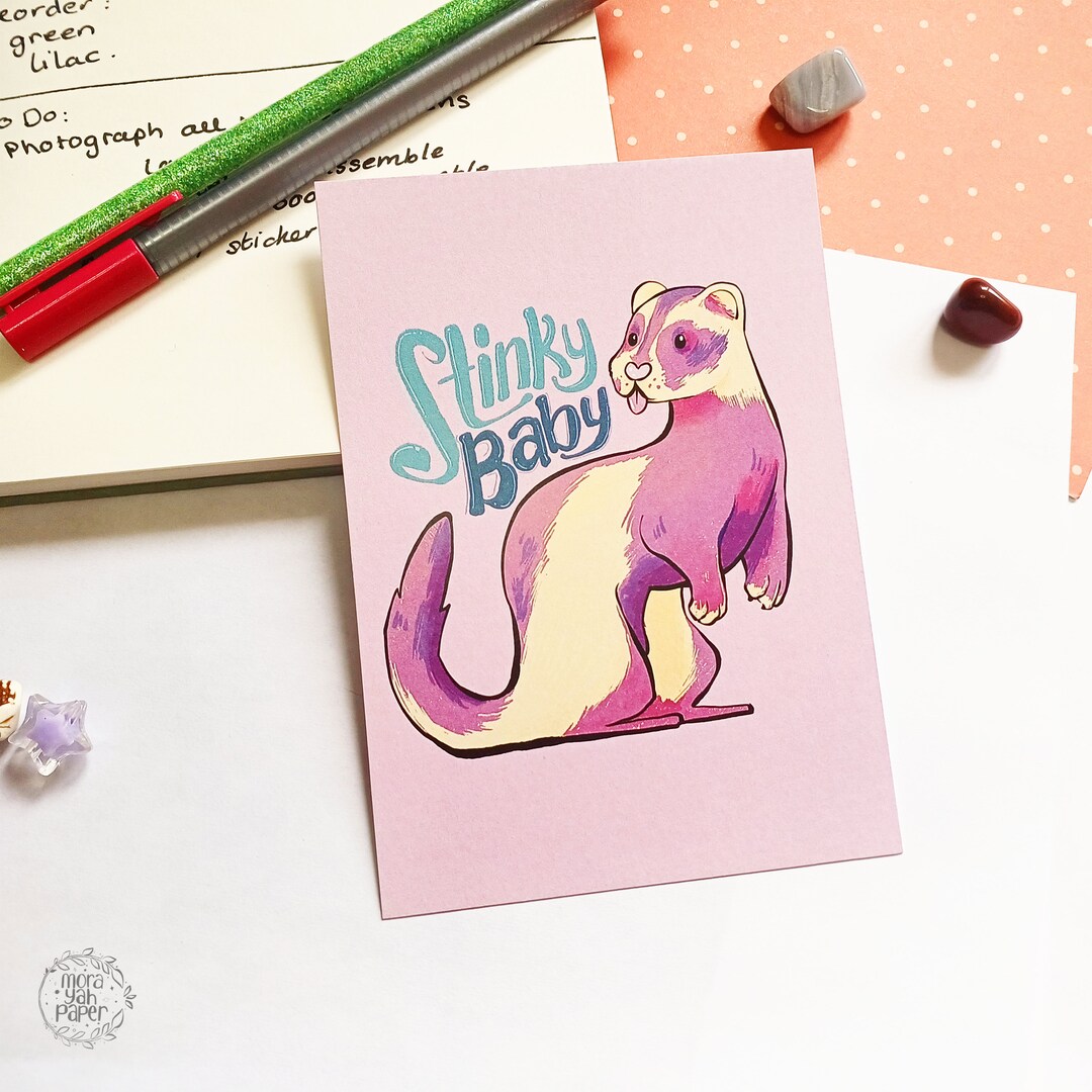 Stinky Baby Ferret Art Print Cute Animals Art Print Small Art Print ...
