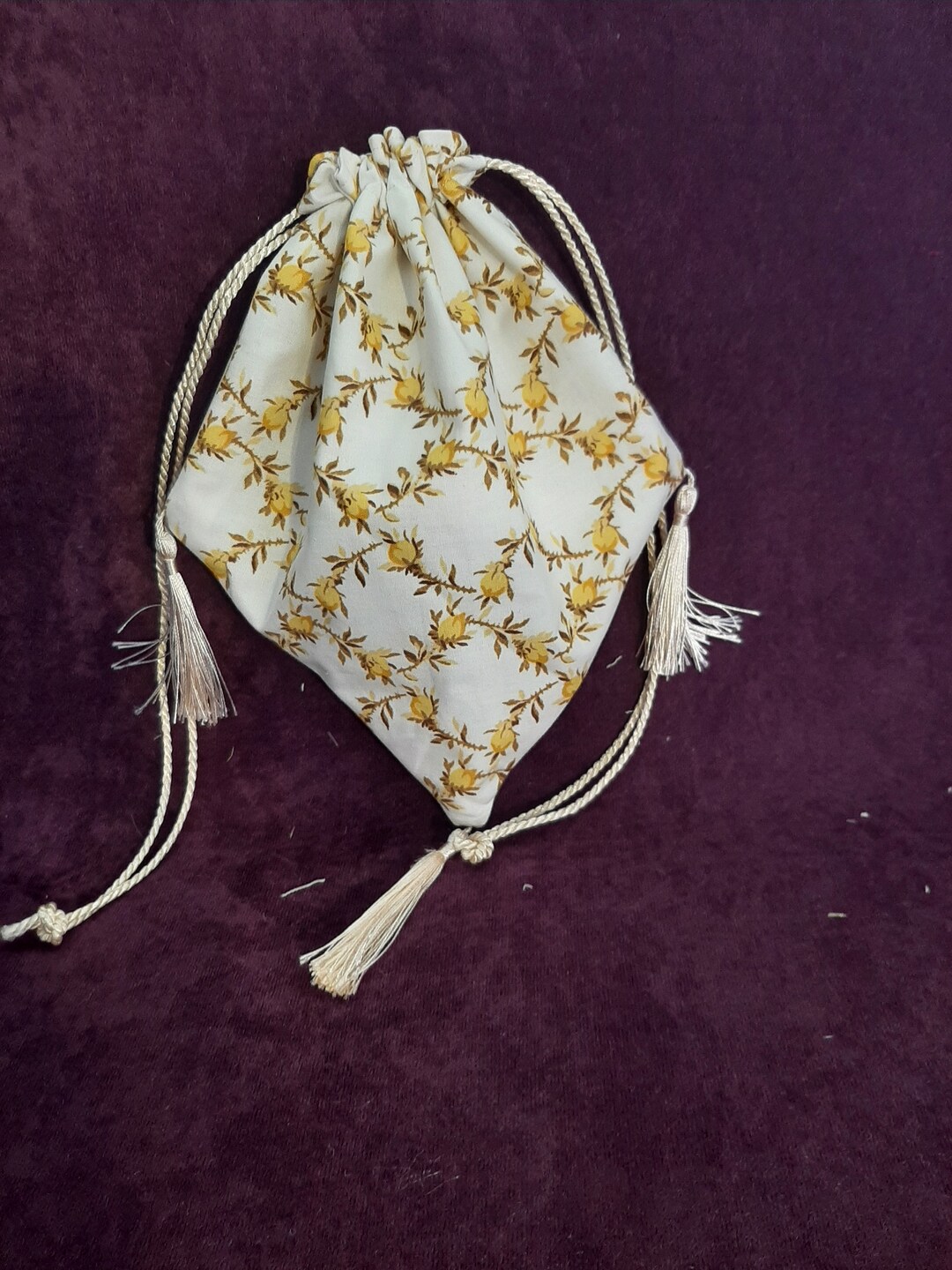 Yellow and Beige Print Reticule With Tassels - Etsy