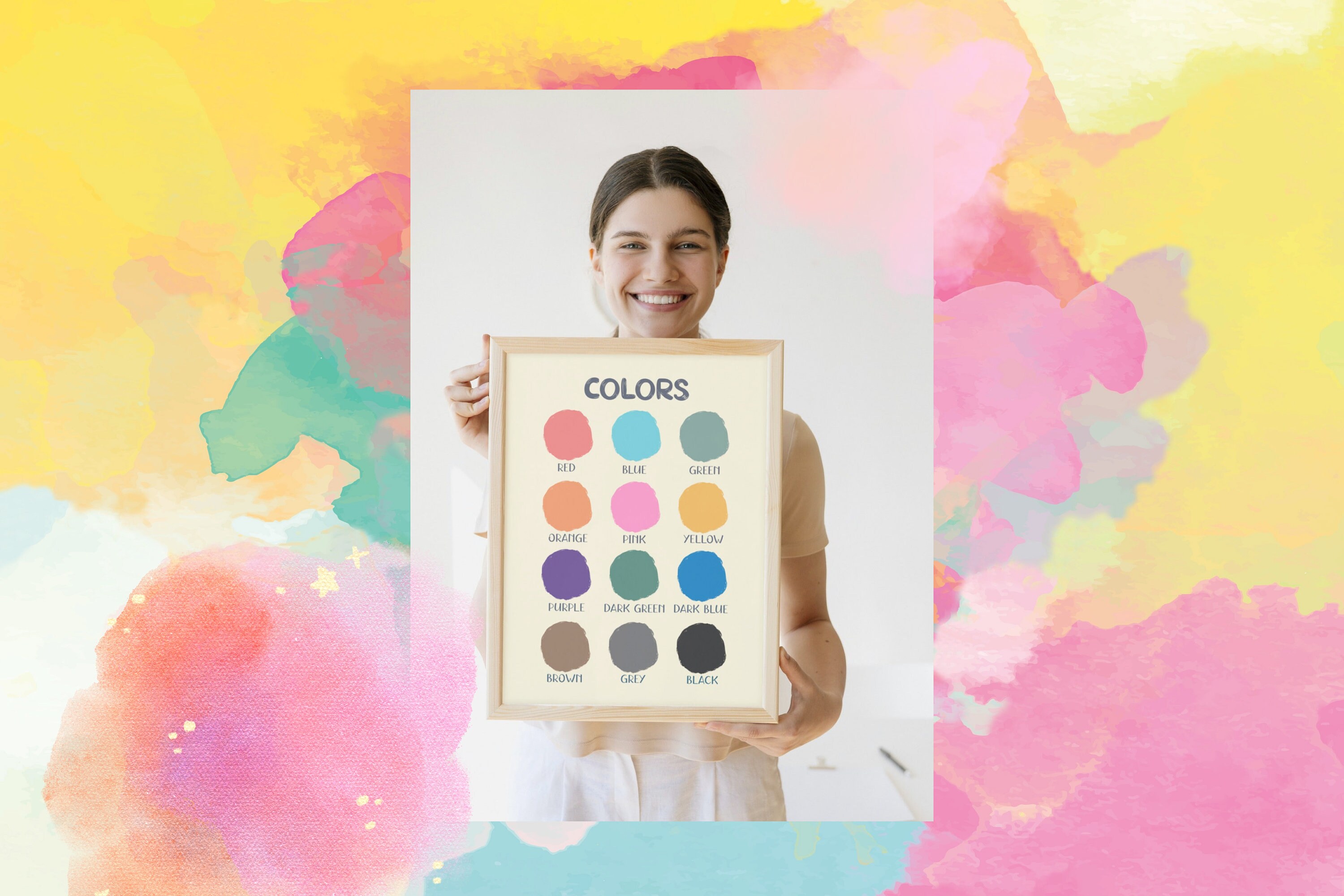 Educational Colors Poster, Printable Wall Art, Rainbow Classroom Decor ...