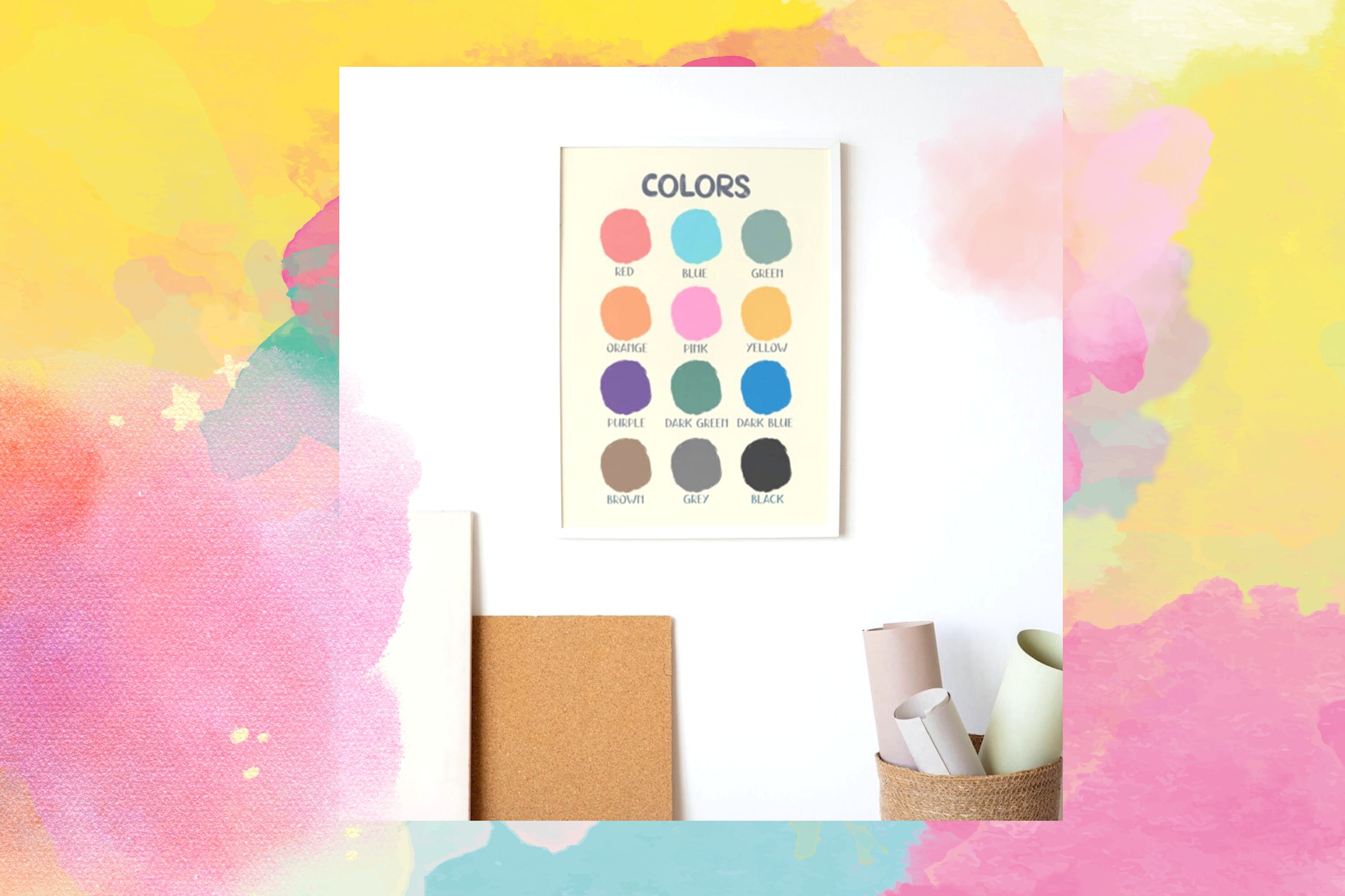 Educational Colors Poster, Printable Wall Art, Rainbow Classroom Decor ...