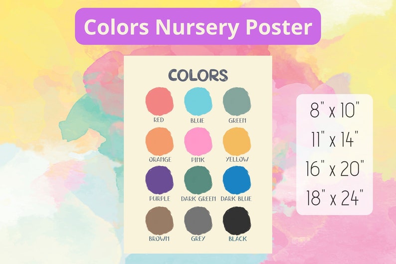 Educational Colors Poster, Printable Wall Art, Rainbow Classroom Decor ...