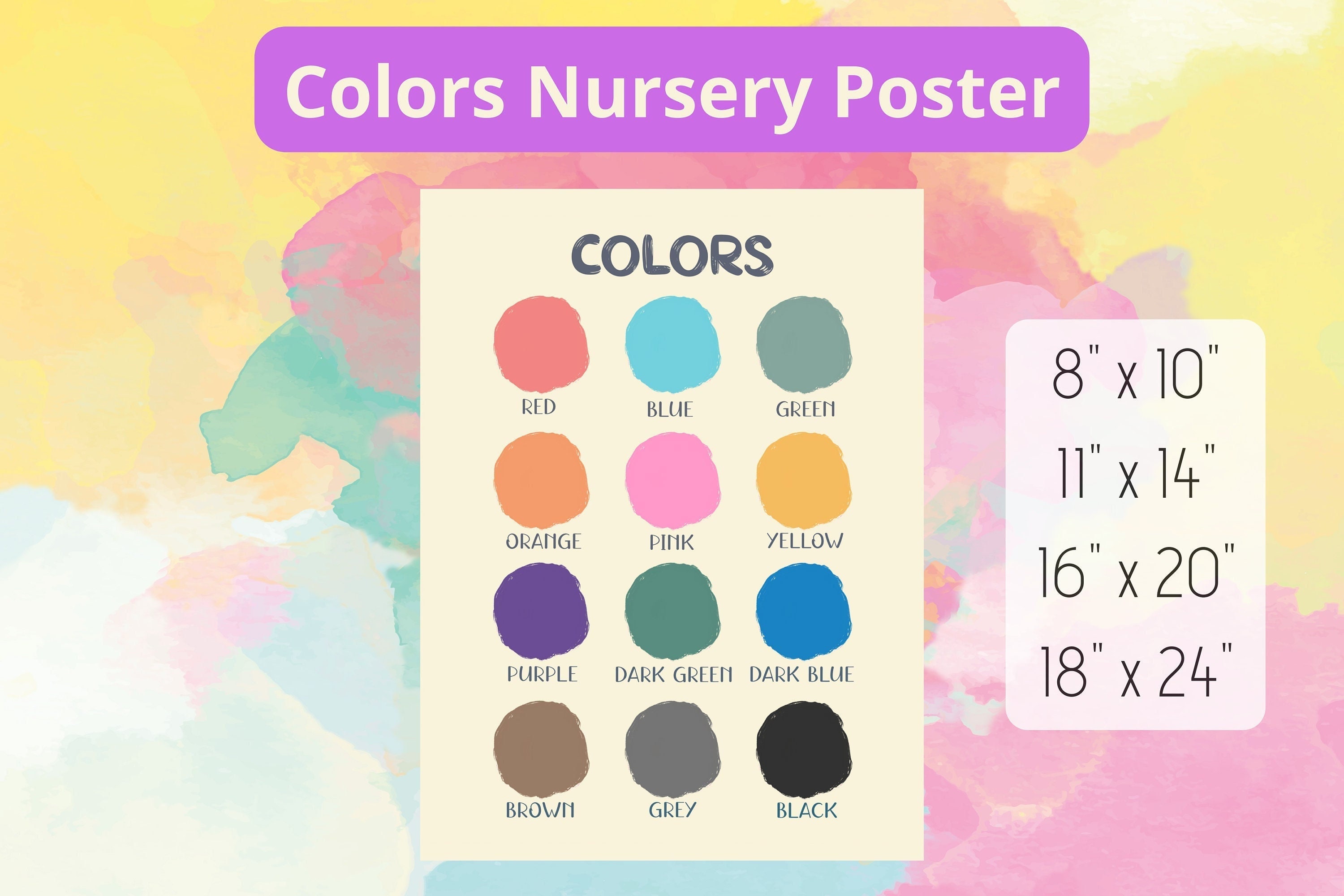 Educational Colors Poster, Printable Wall Art, Rainbow Classroom Decor ...