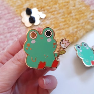 Flower Frog Enamel Pin, Enamel Pin, Frog Pin, Animal Pin, Teacup Pin ...