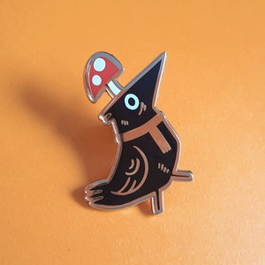 Mushroom Raven Enamel Pin, Enamel Pin, Blackbird Pin, Animal Pin, Raven ...