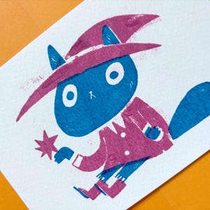 Wizard Cat Mini (A6) Screenprint, Handmade Print, Cat Lover, Silly ...