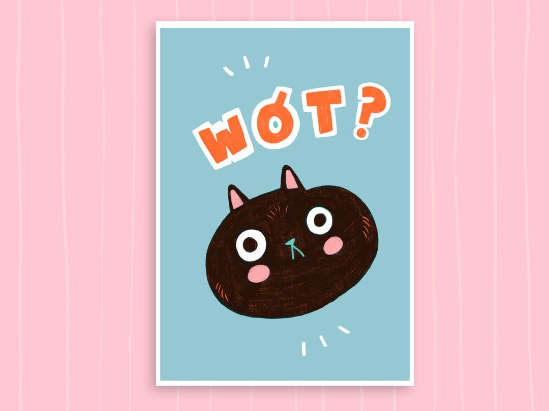 WOT Cat Art Print, Cute, Wall Decoration, Blue Print, Black Cat Art ...