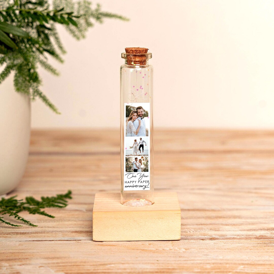 1st Paper Anniversary Gift, Red String Personalized Bottle With Photo ...