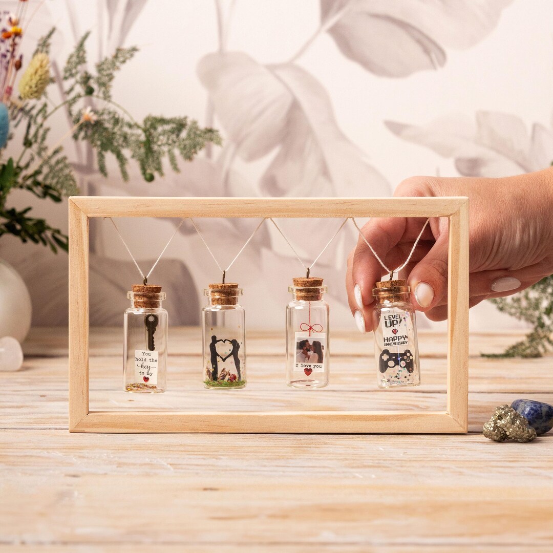 Personalized Bottles in Wooden Frame Set Sentimental Gift for Couple ...