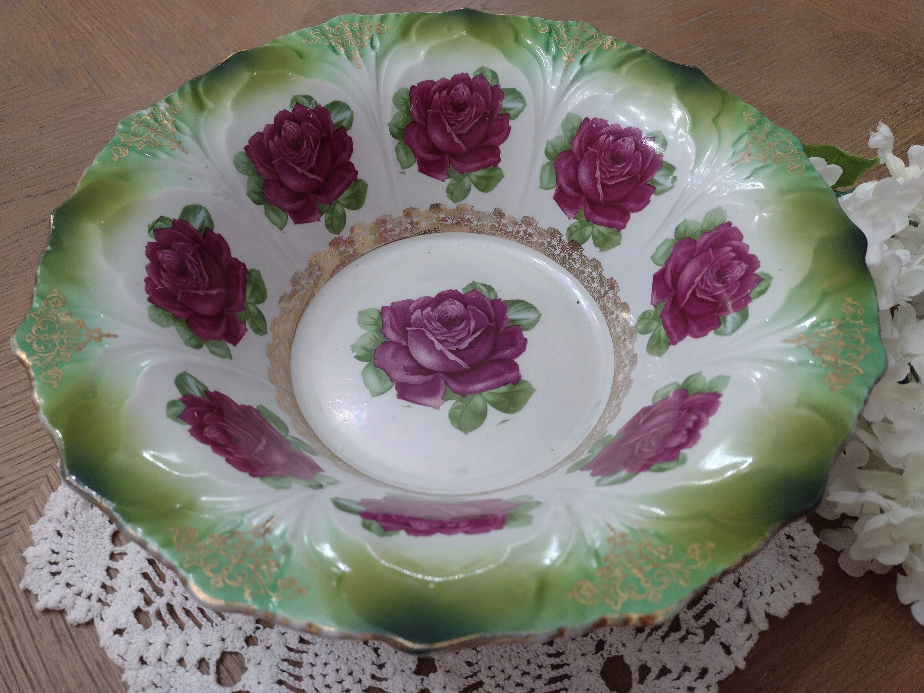 Antique Royal Firenze Serving Bowl Antique Roses Bowl Large Victorian ...