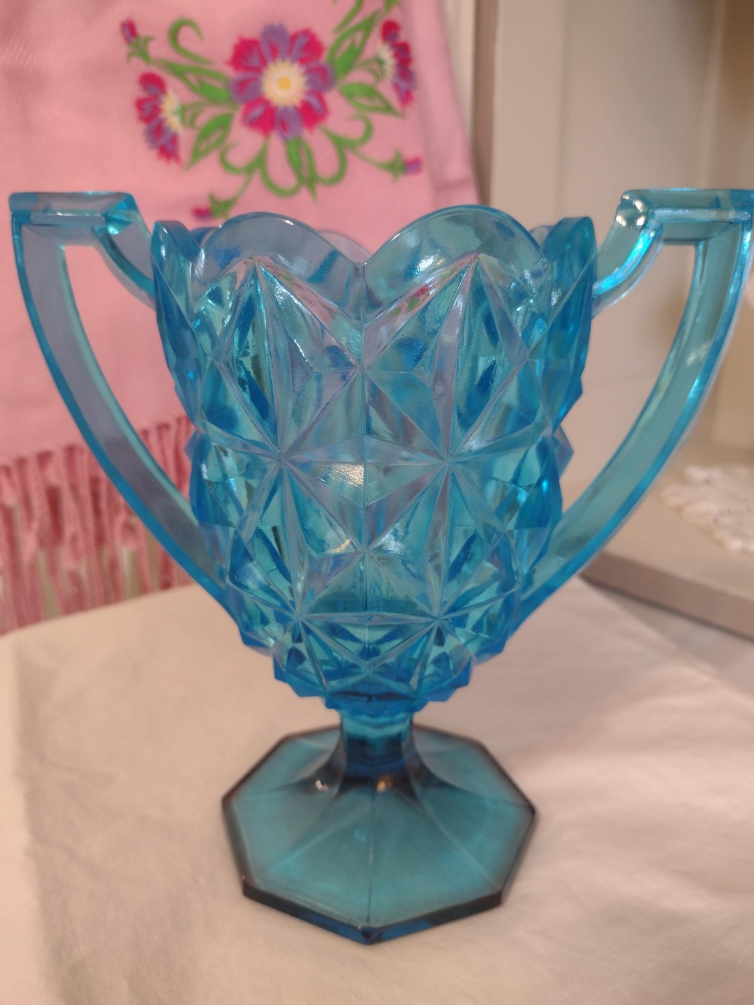 Vintage Indiana Monticello Blue Glass Vase - Blue Glass Trophy Vase ...