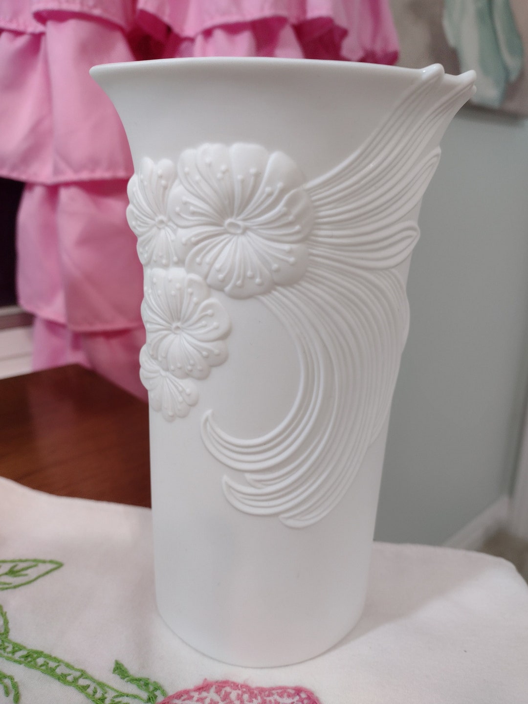 AK Kaiser West Germany Bisque Vase - Vintage White Vase - White Floral ...
