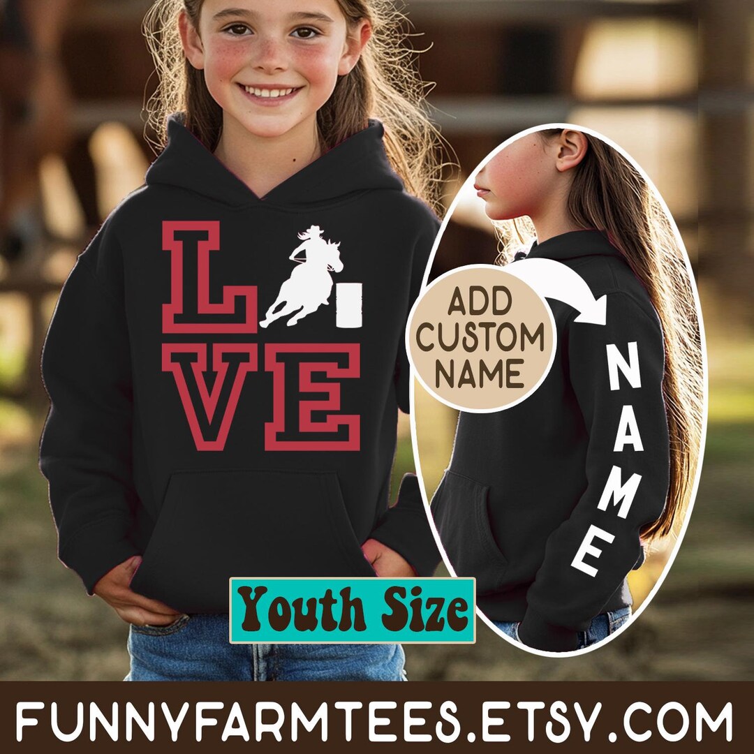 Girl's Custom Barrel Racing Hoodie, Love Barrel Racing, Cowgirl, Rodeo ...