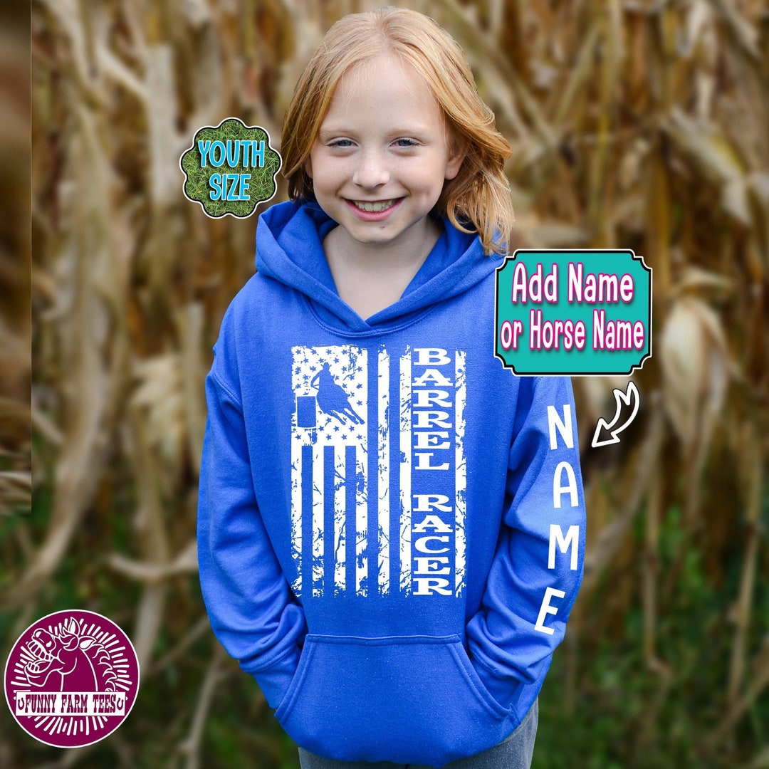 Girl's Barrel Racing Hoodie, USA Flag Barrel Racer, Patriotic Horse ...