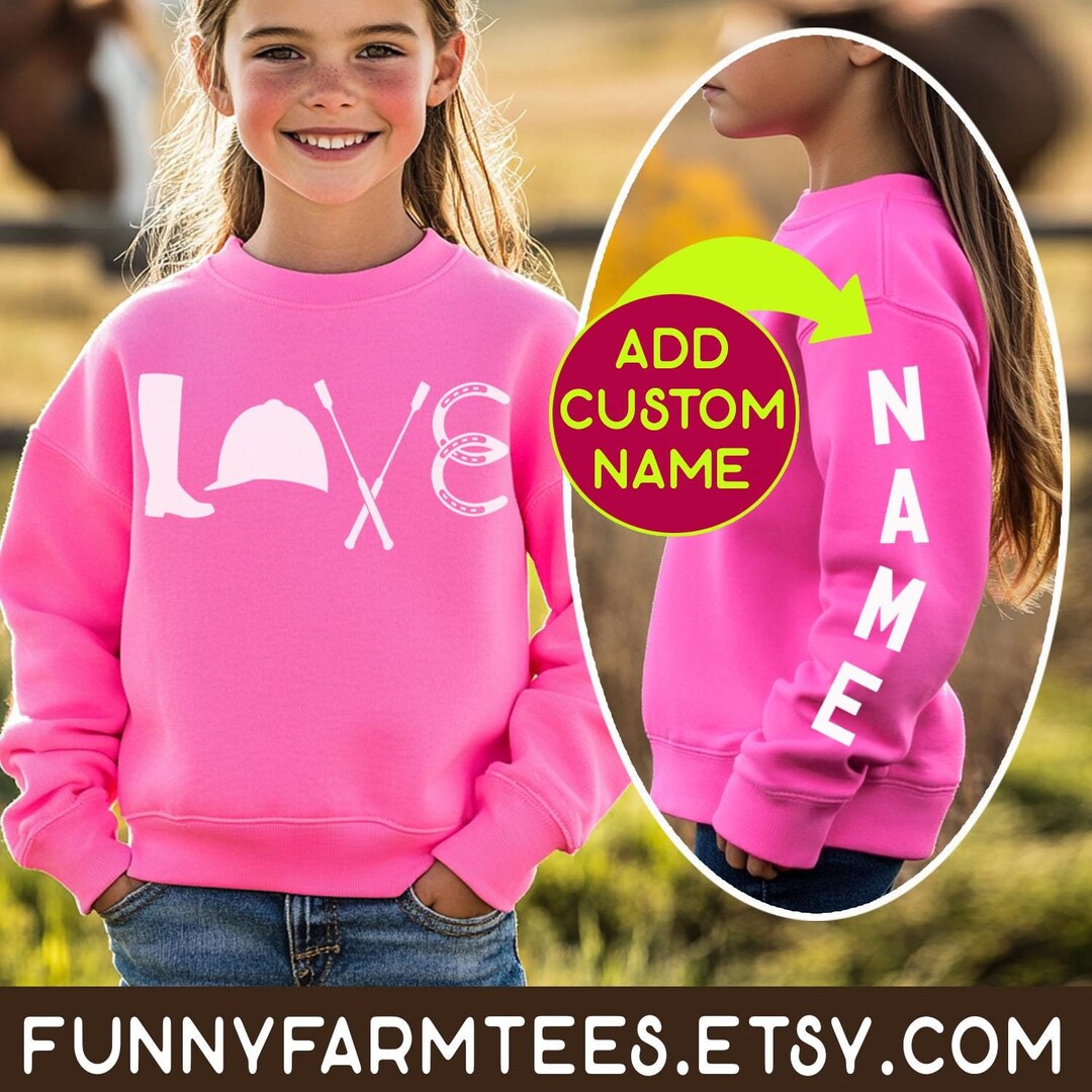 Girl's Custom HORSE Sweatshirt, English Riding Sweatshirt, Personalized ...