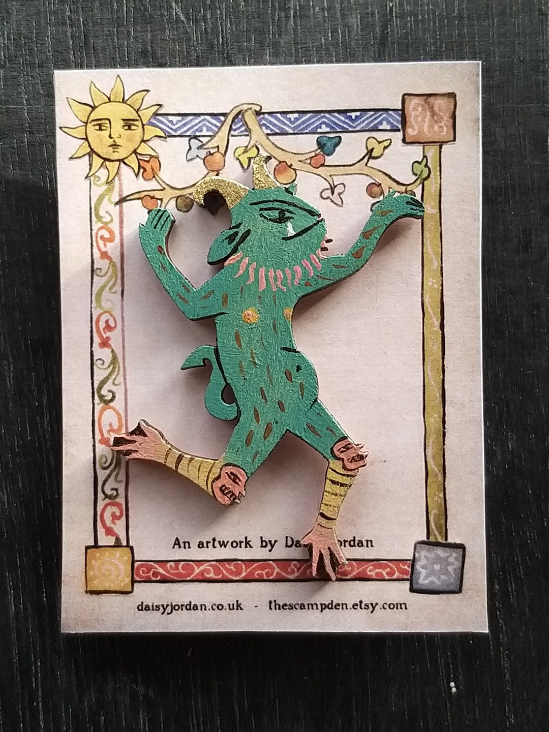 Devil Brooch Hand Painted Pin Laser Cut Wooden Handmade Demon - Etsy