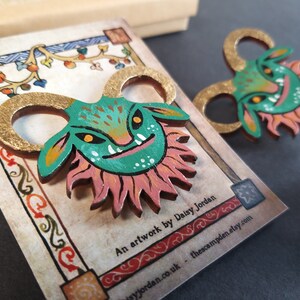 Devil Brooch Hand Painted Pin Laser Cut Wooden Handmade Demon - Etsy