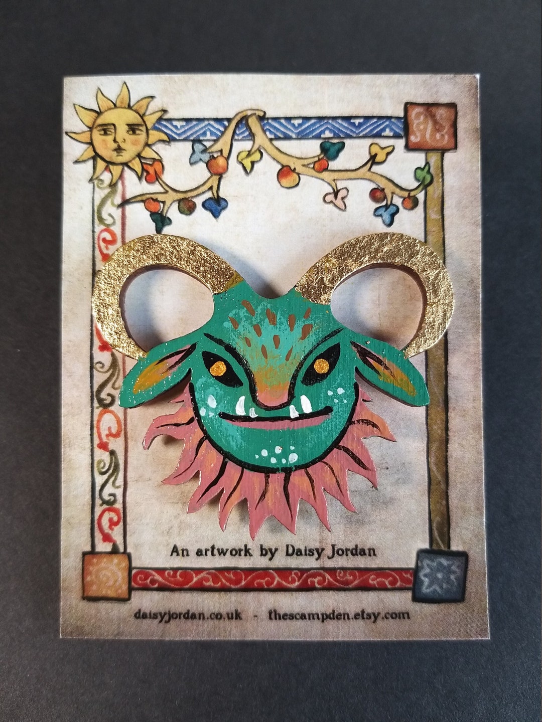 Devil Brooch Hand Painted Pin Laser Cut Wooden Handmade Demon - Etsy