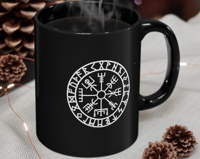 Viking Compass Coffee Mug, Viking Runes, Vegvisir Coffee Cup, Viking ...