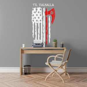 Viking Decal, Til Valhalla Sticker, Viking Retro USA Flag Decal ...