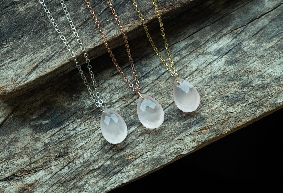 Collar de cuarzo rosa Collar lleno de oro de 14k Collar de piedras ...