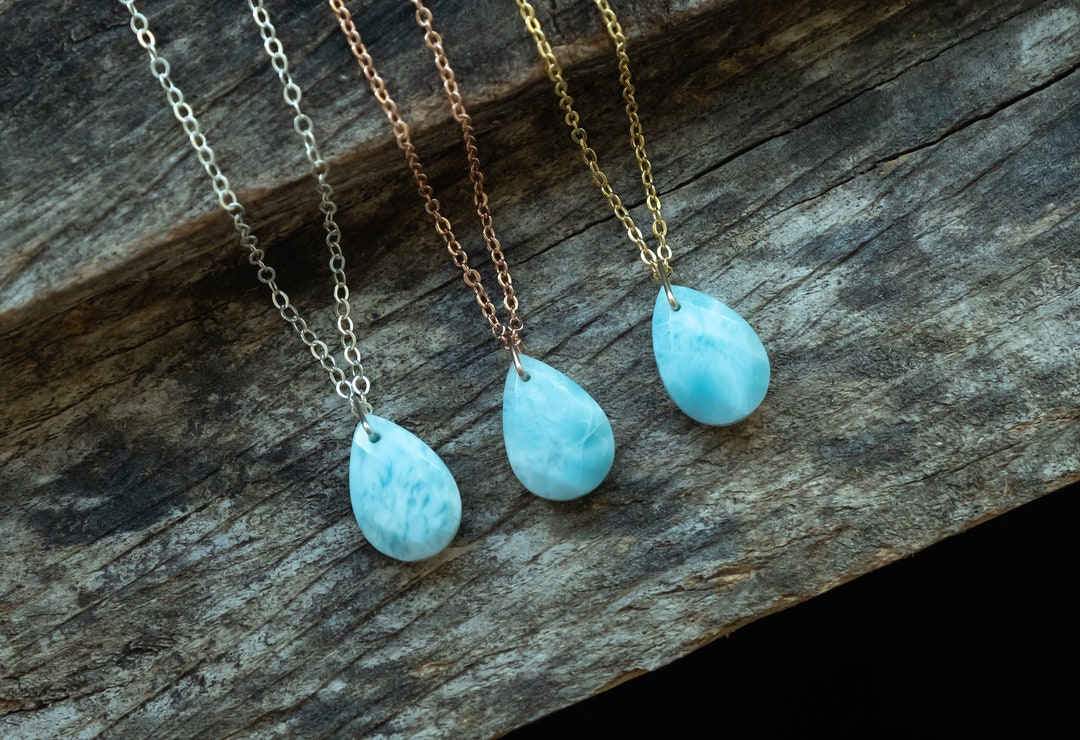 Larimar Necklace - 14k Gold Filled Necklace - Natural Gemstone Necklace ...