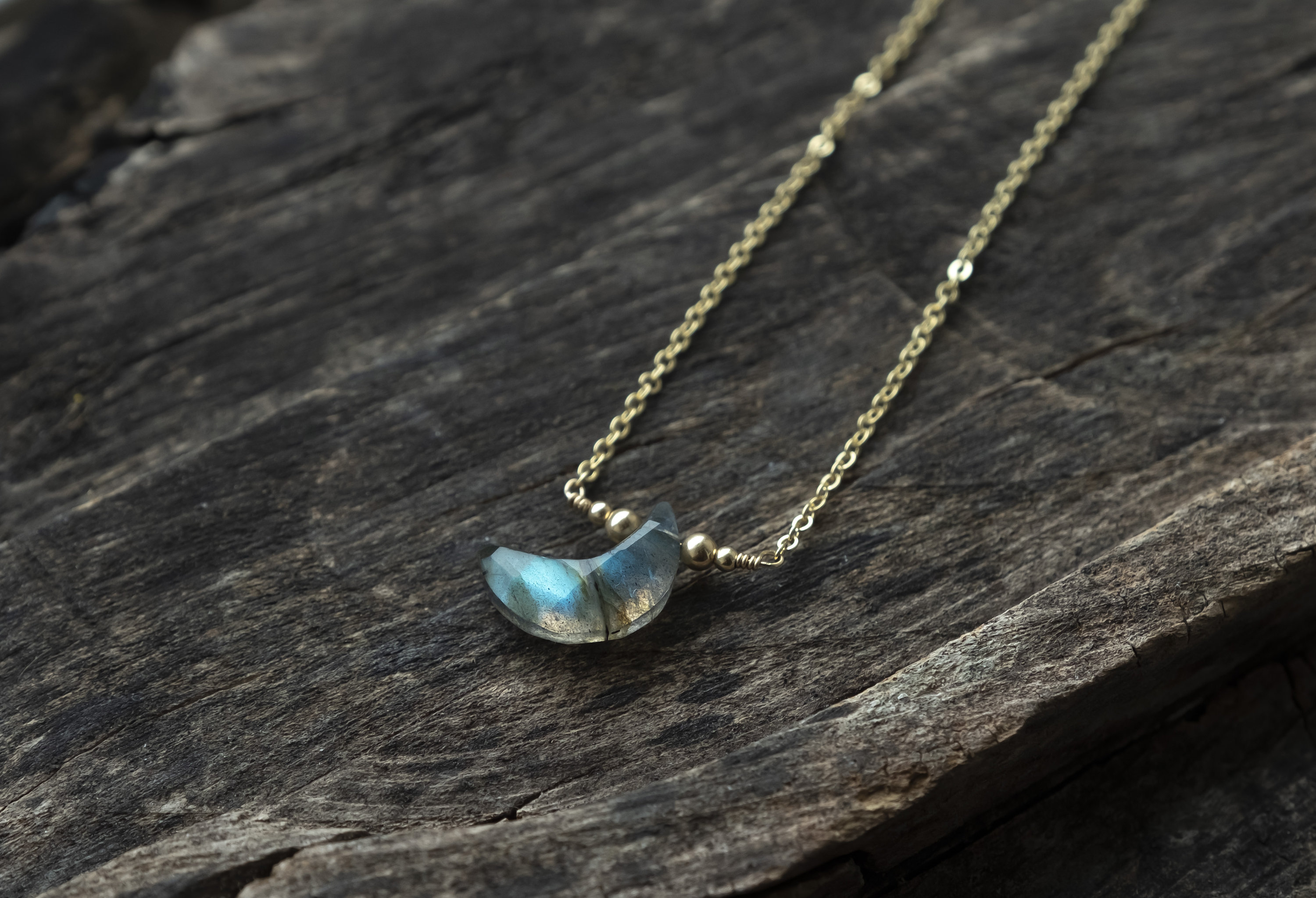 Labradorite Moon Crescent Necklace 14k Gold Filled Necklace - Etsy