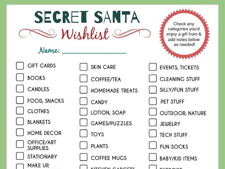 Secret Santa Wishlist Template - Etsy