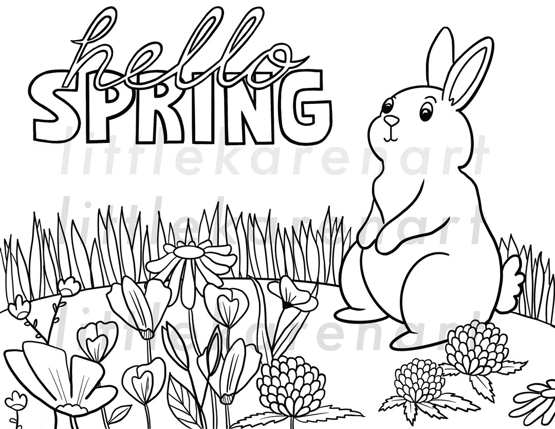 Hello Spring! Digital Coloring Page - Etsy