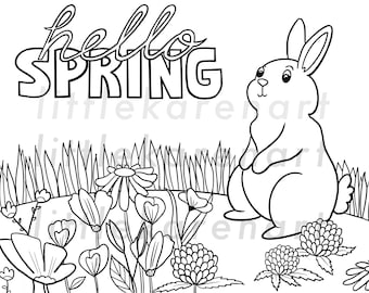 Printable Hello Spring Coloring Page - Etsy