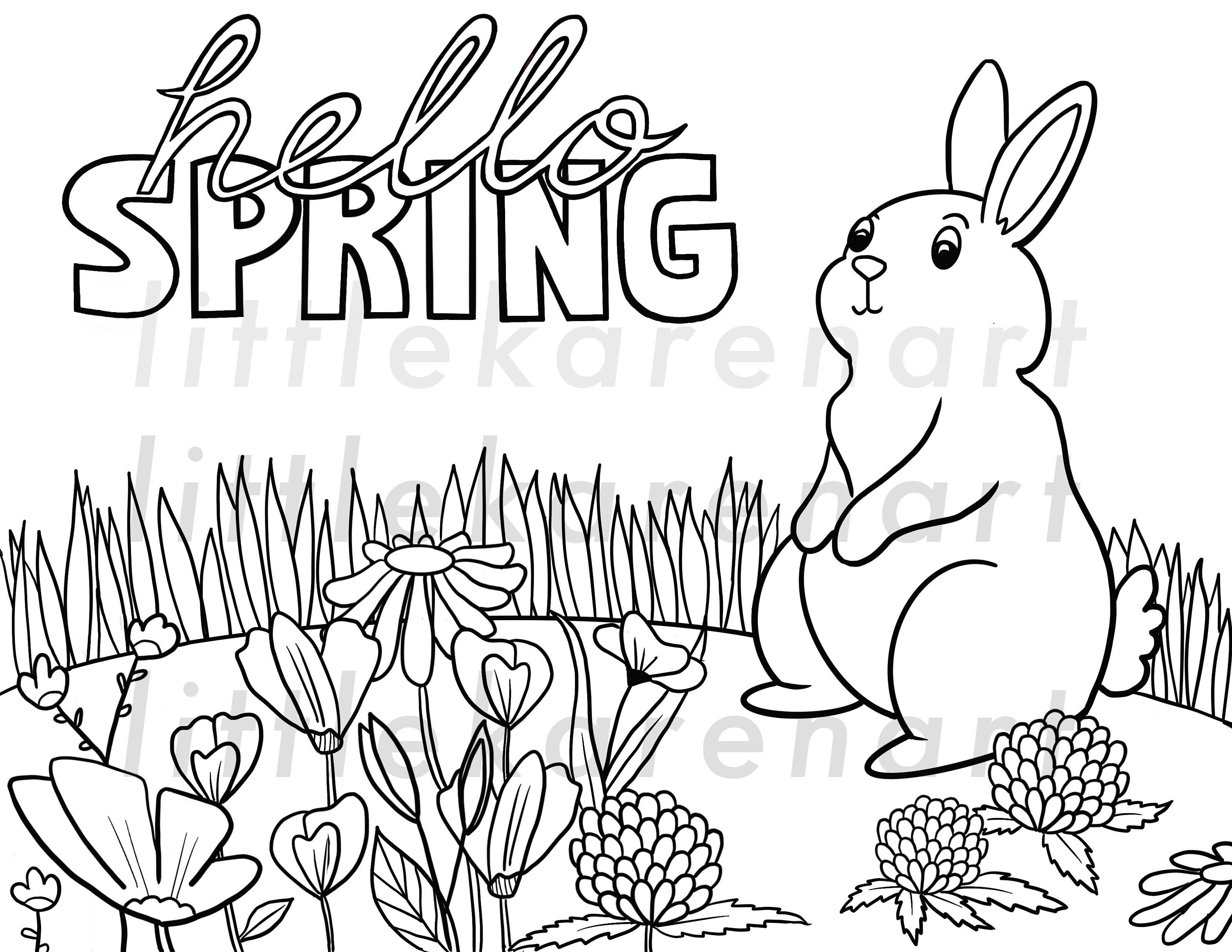 Hello Spring! Digital Coloring Page - Etsy