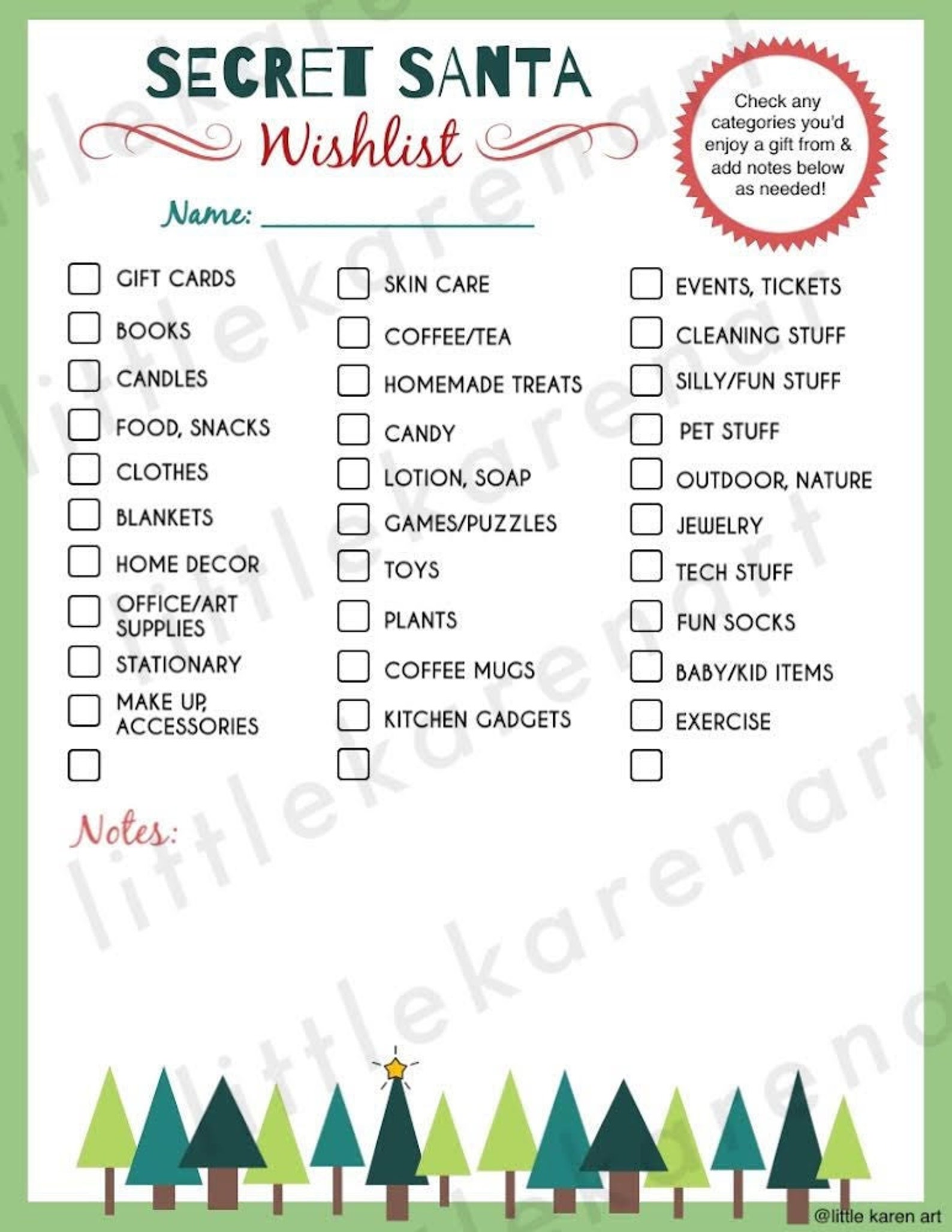 Secret Santa Wishlist Template - Etsy