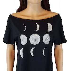 Off the Shoulder Moon Phases Top / Solar Eclipse Wide Neck Tee - Etsy