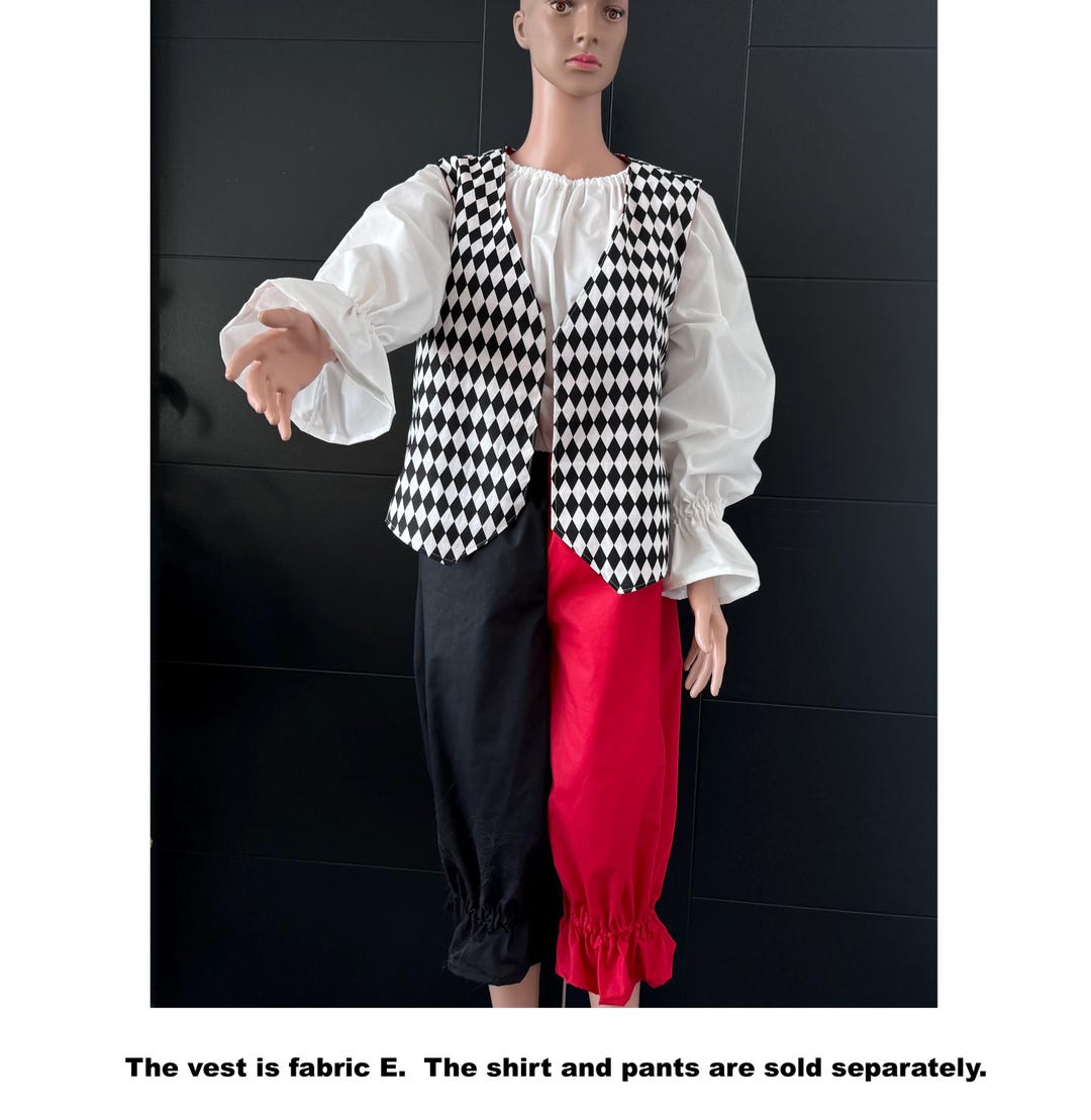 Jester Vest, Clown Costume, Tie Bowtie- Boy Girl Men Women Adult, Plus ...