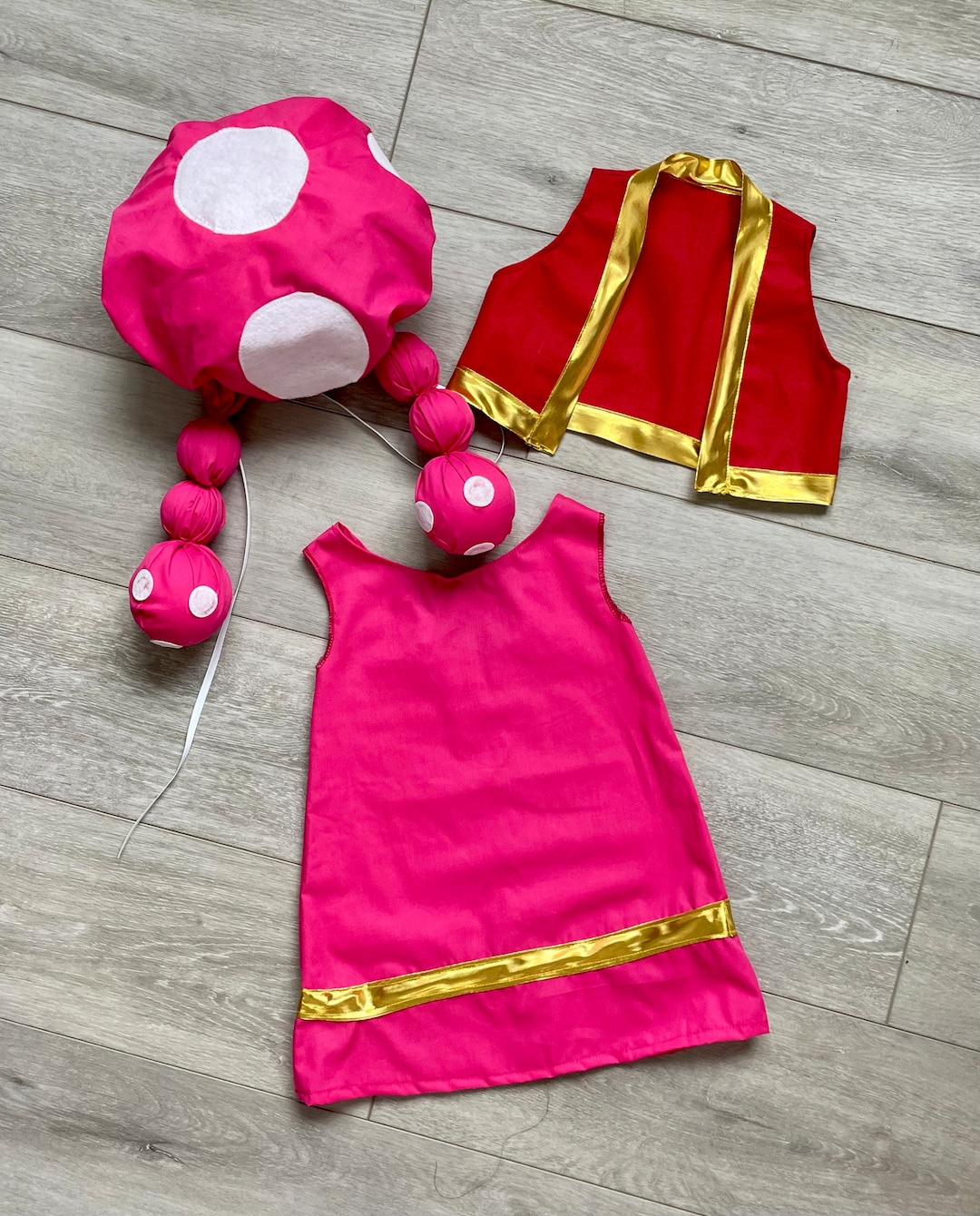 Toadette Costume With Cap + Dress + Vest All Sizes Baby Kid Child Adult ...