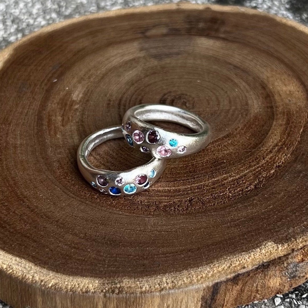 Choose Your Stone Colors/ Custom Pure Silver Ring/ Bespoke Organic ...