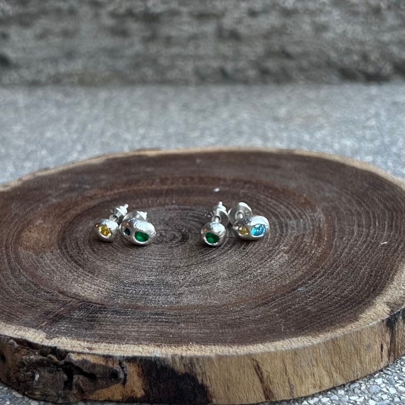 Choose Your Stone Colors, Custom Minimalist Stud Earrings, Organic ...