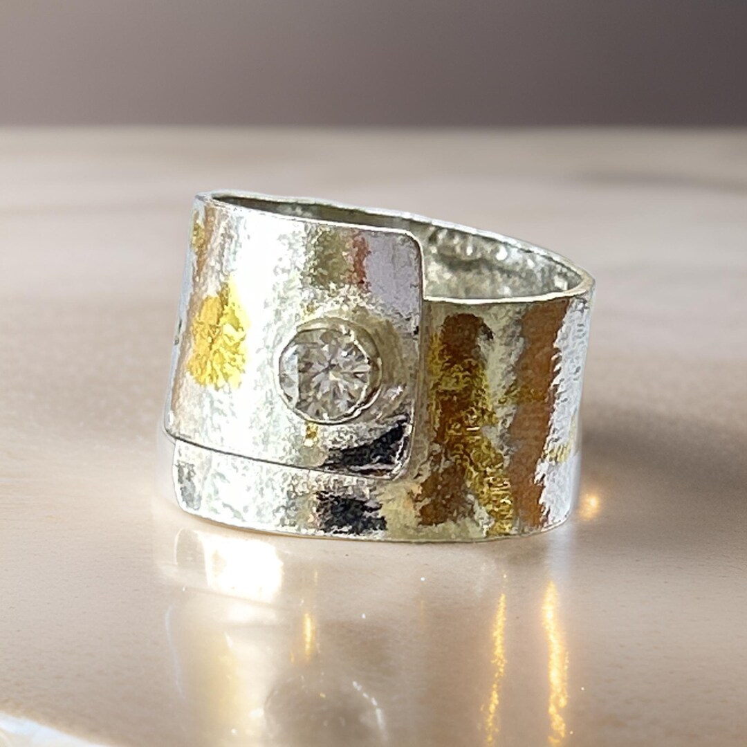 Keum-boo Silver Wrap Ring: Gold Foil & Cubic Zirconia - Etsy