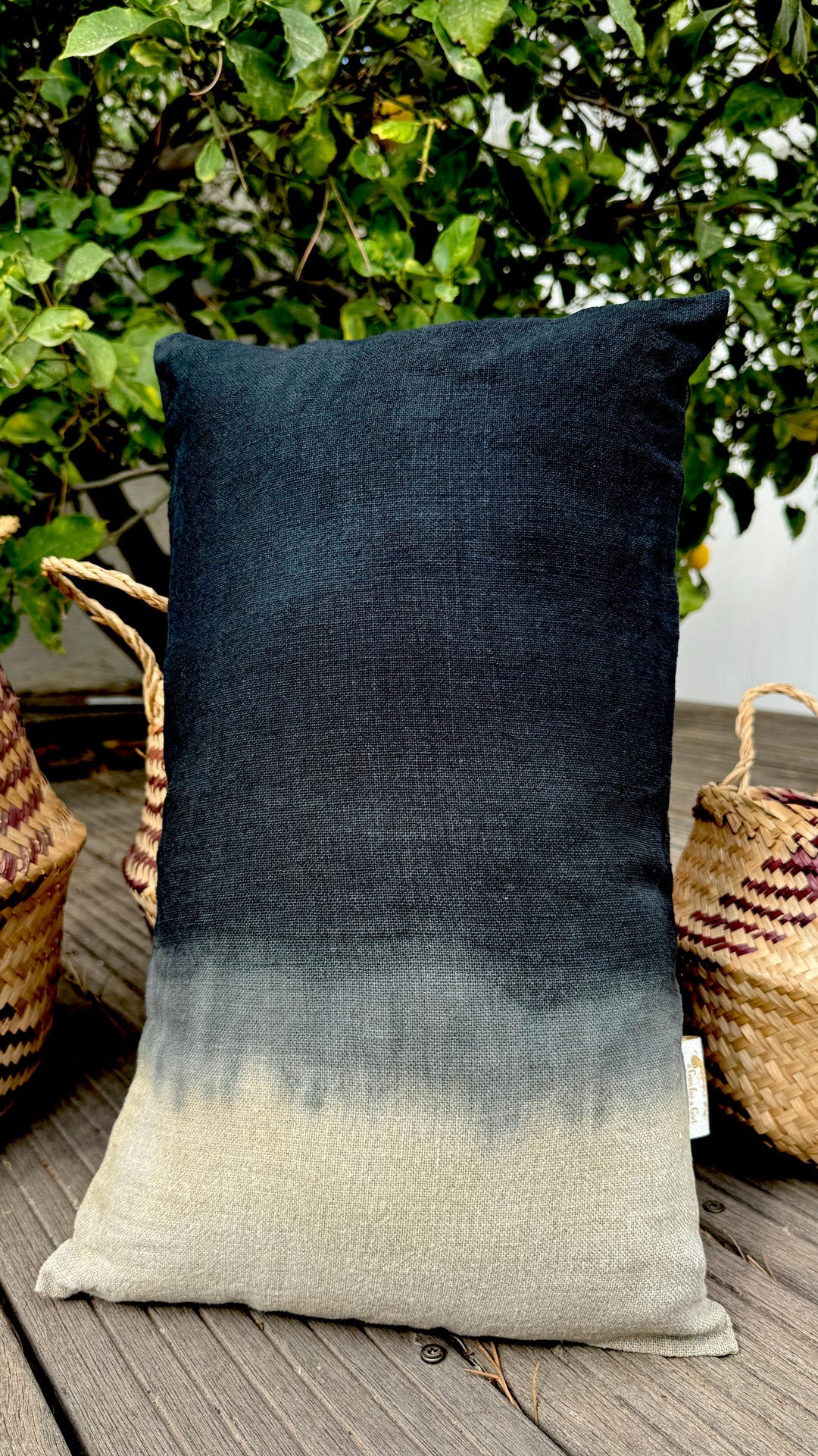 Coussin en Lin Tie & Dye Noir Vintage Style Bohème Chic - Etsy France