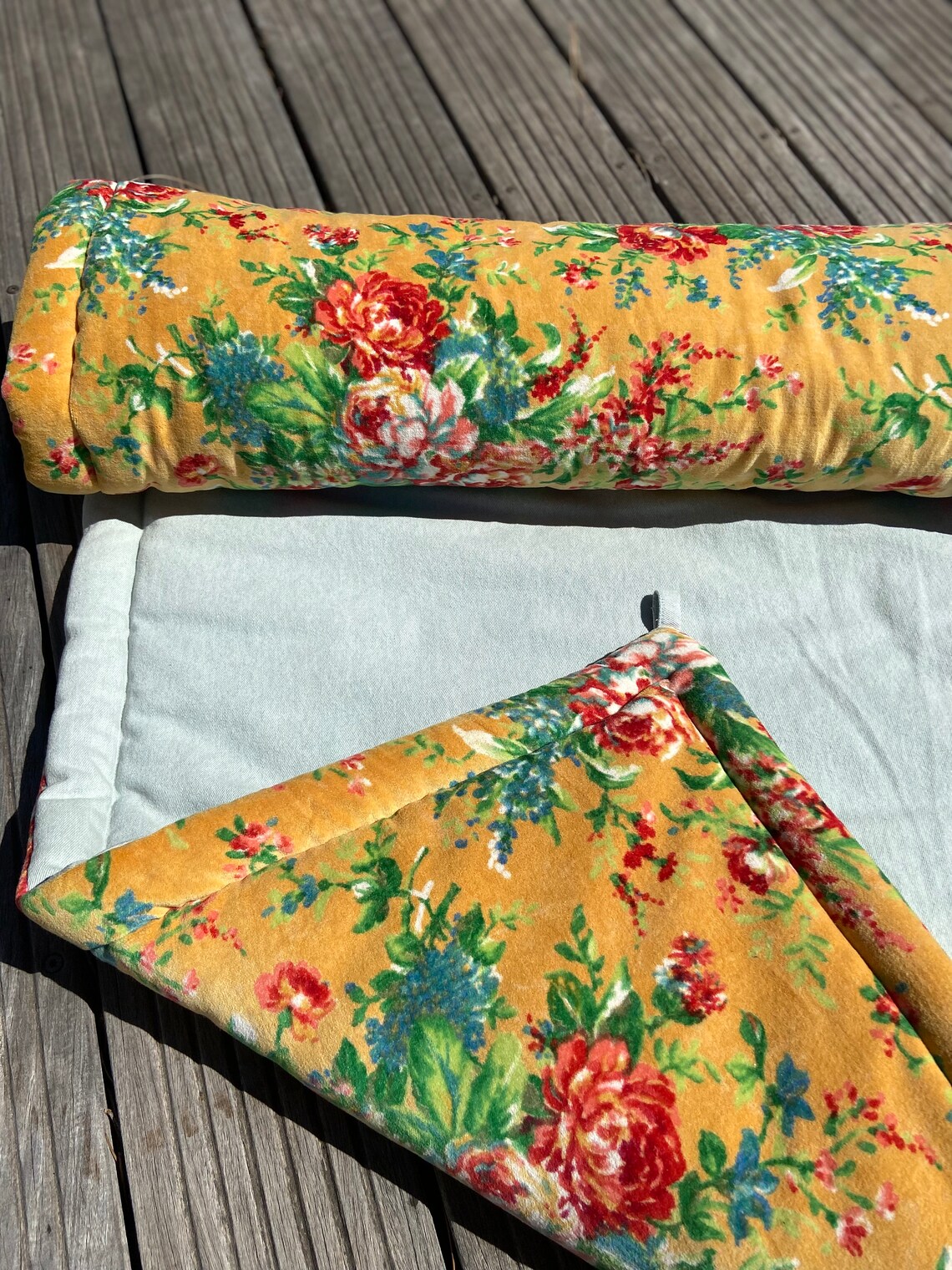 Mattress Topper Yellow Velvet Flower Print Denim Fleece Floor - Etsy