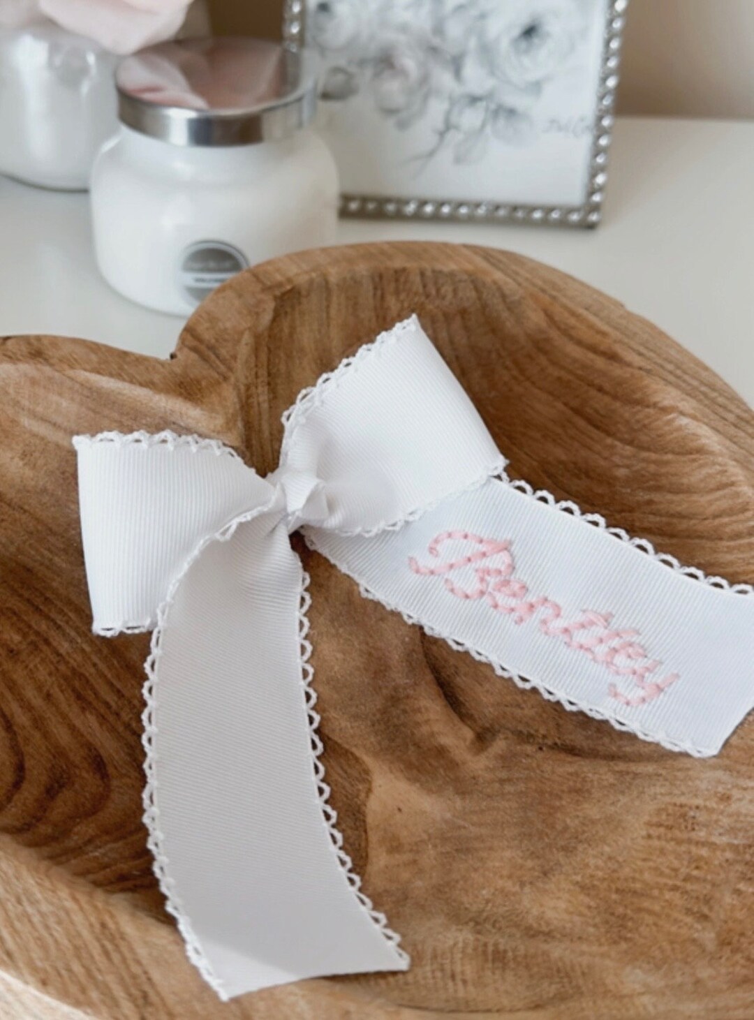 Cursive Hand- Embroidered Bow - Etsy