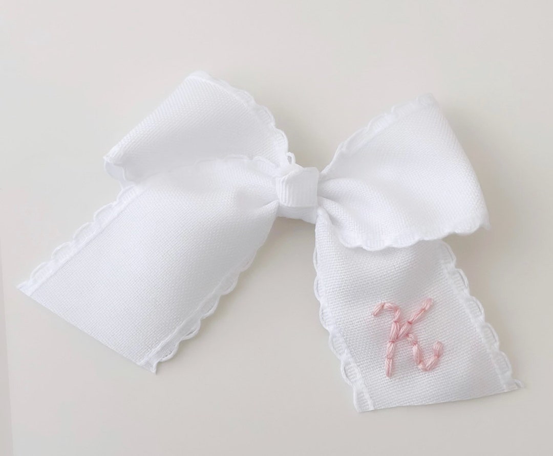 Initial Hand Embroidered Bow - Etsy