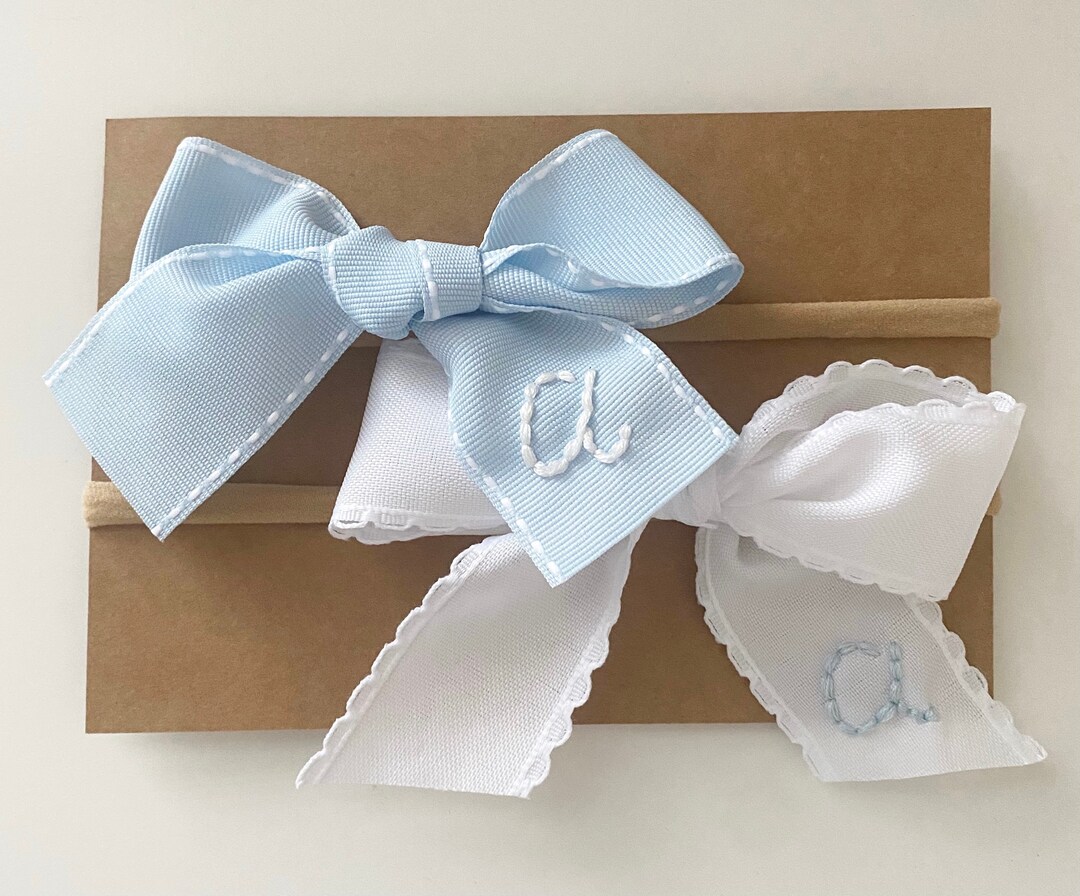 Initial Hand Embroidered Bow - Etsy