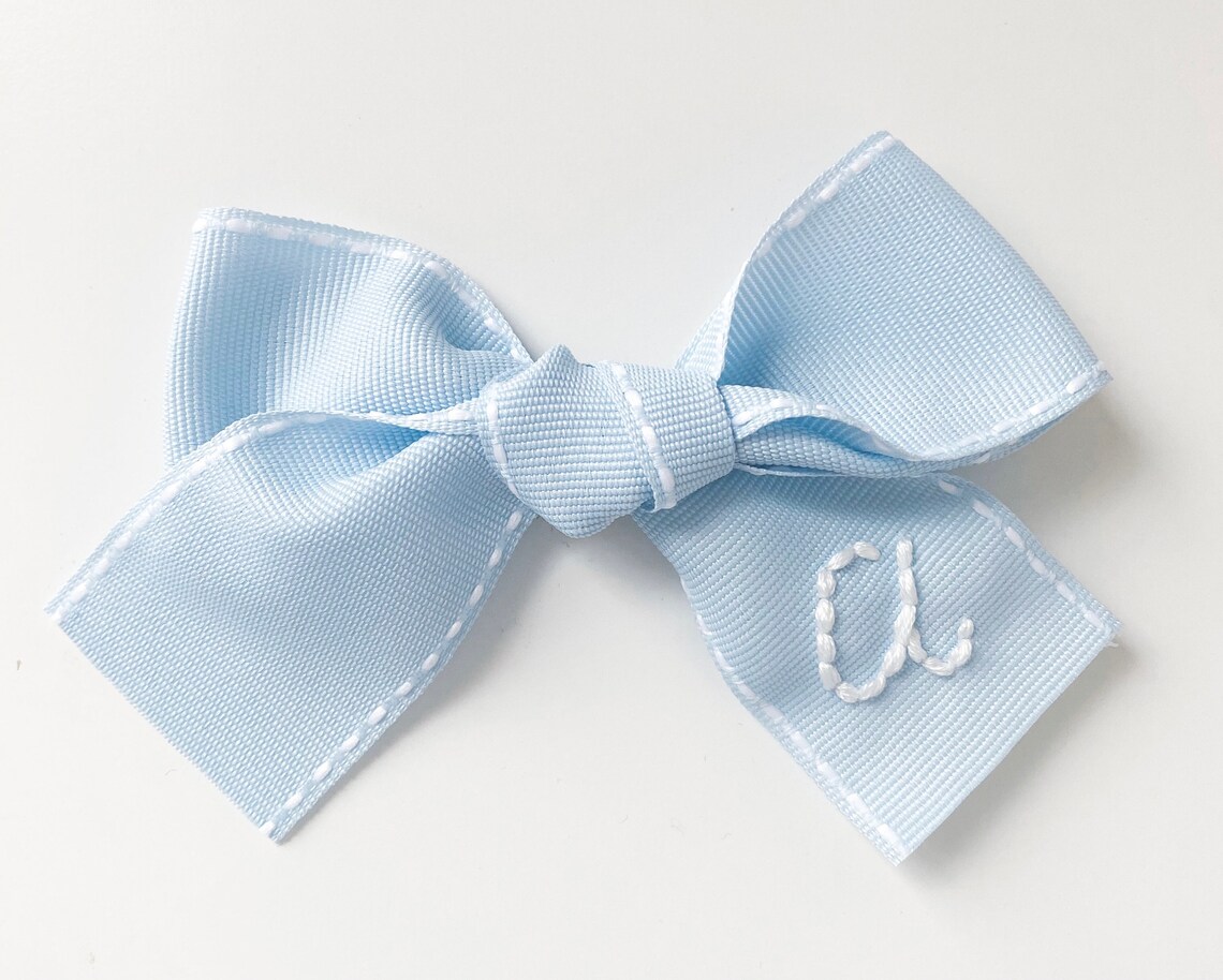 Initial Hand Embroidered Bow - Etsy