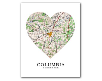 Nashville Map Heart Print Nashville Map Art Nashville | Etsy